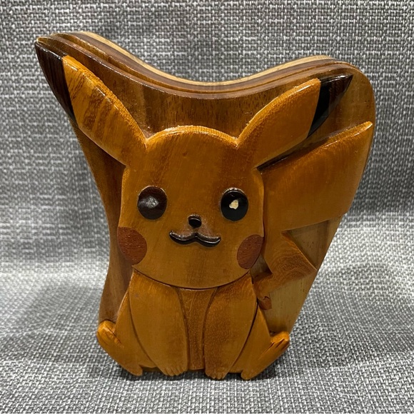 Hand Crafted | Accents | Pokmon Pikachu Wood Carved Trinket Box ...